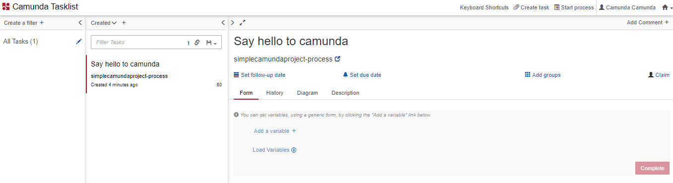 Run Spring Boot with Embedded Camunda Engine