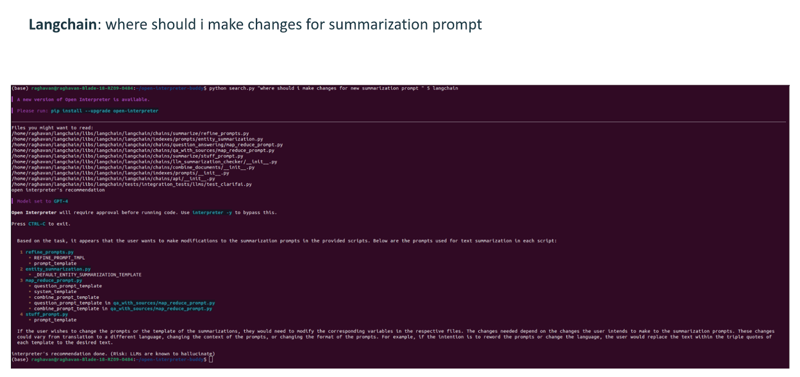 Code Search Using Retrieval Augmented Generation