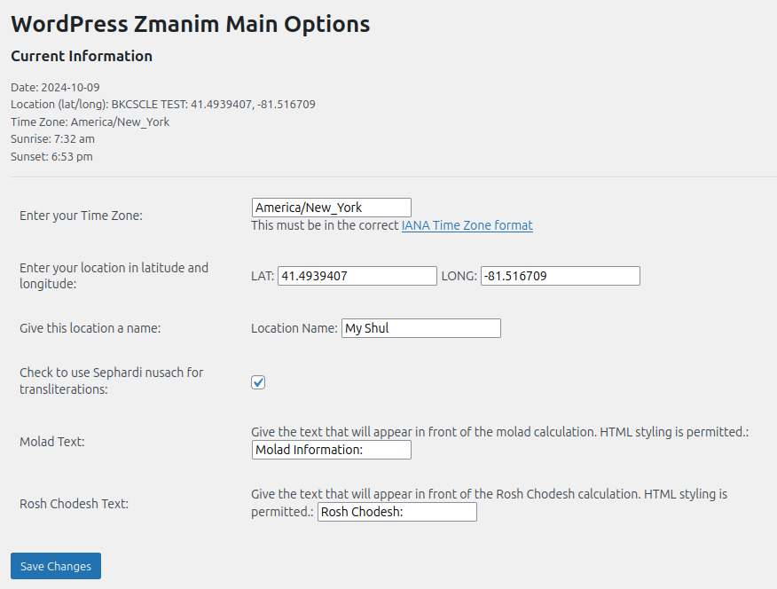 Implement PHP Zmanim in WordPress Using Zmanim-WP