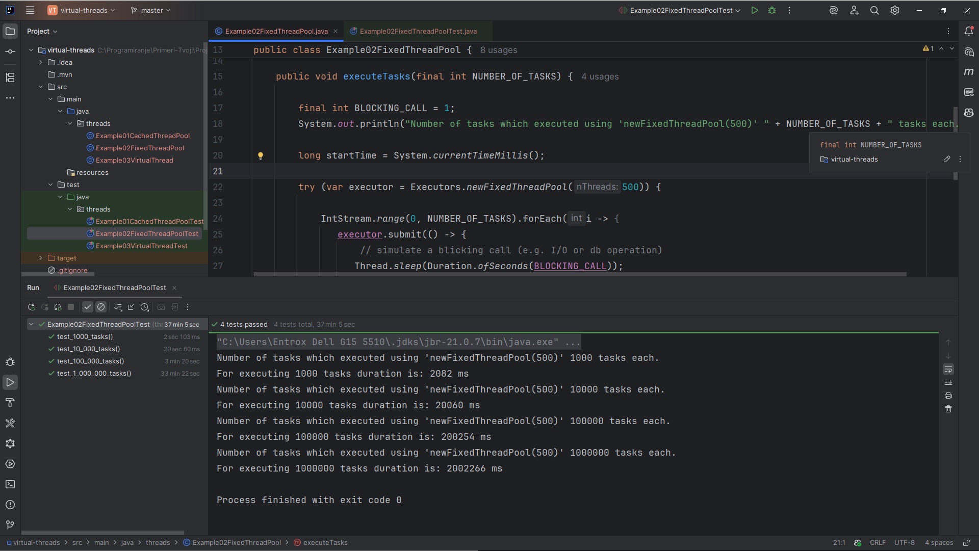Java 21 Virtual Threads vs Cached and Fixed Threads