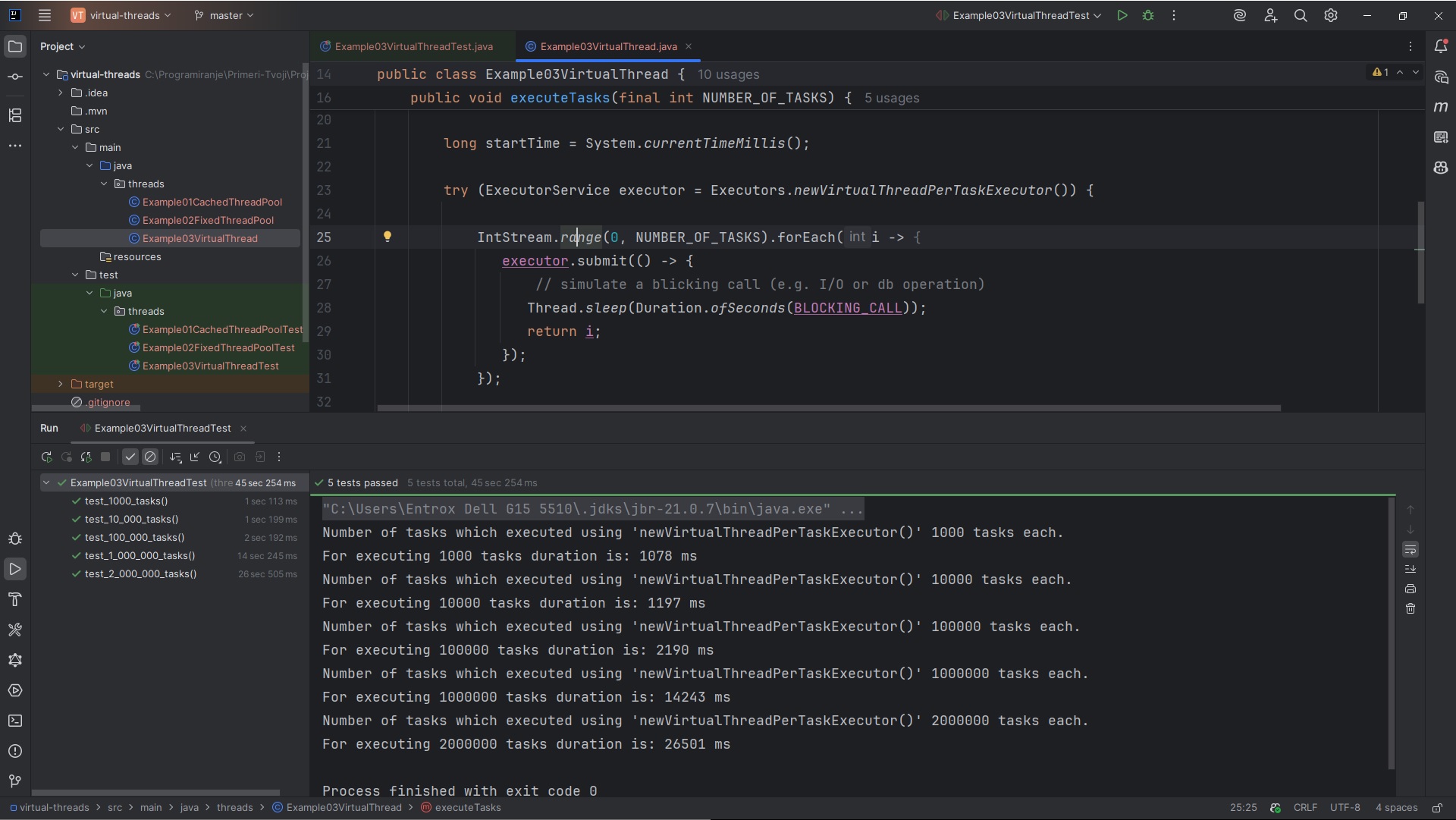 Java 21 Virtual Threads vs Cached and Fixed Threads