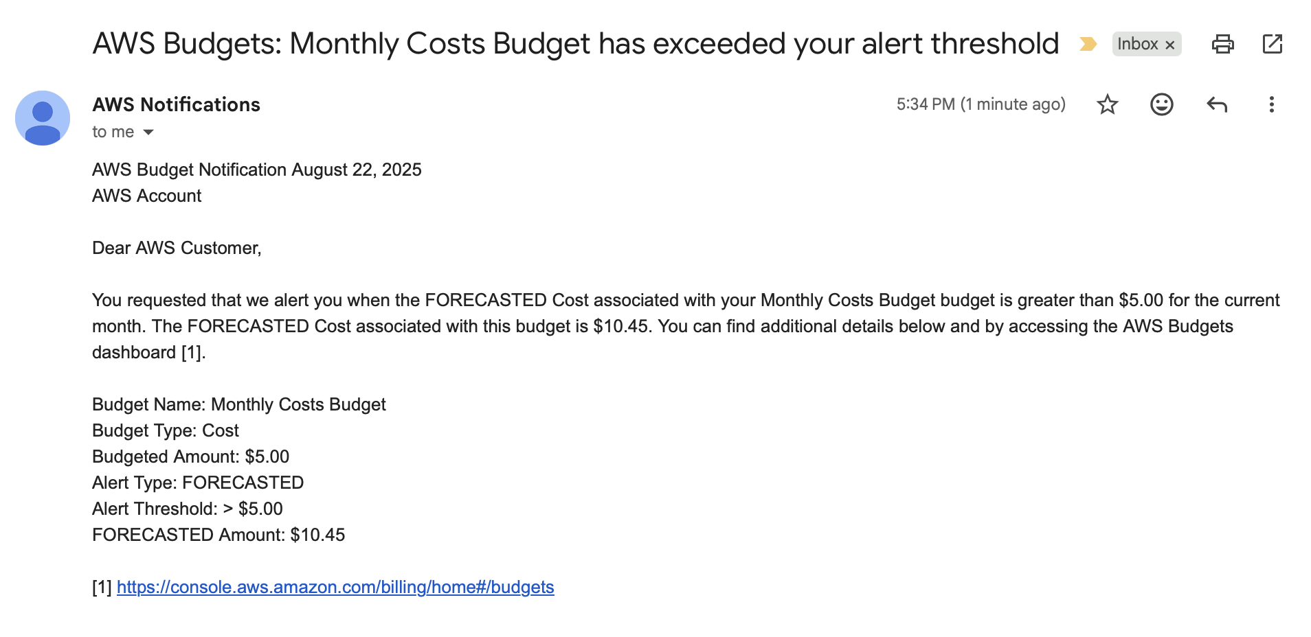 Enable AWS Budget Notifications With SNS Using AWS CDK